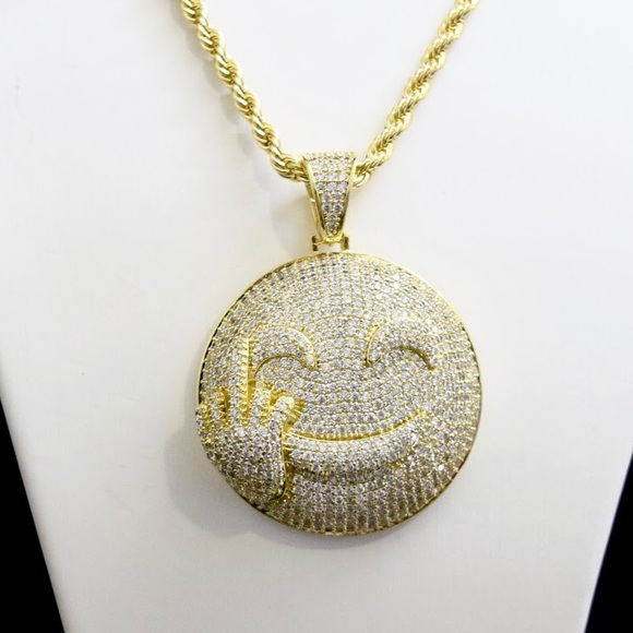 JewelryHq | Accessories | 4k Gold Lab Diamond Middle Finger Emoji Charm ...